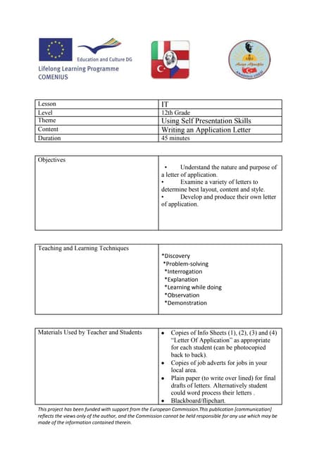 Letter of application - english language lesson plan Czech Republic ...