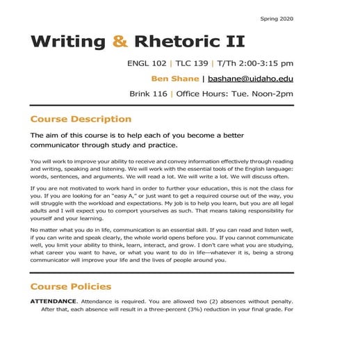 Writing and rhetoric ii syllabus | PDF