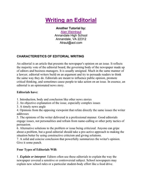Definition, Structure and Types of an Editorial | PPT