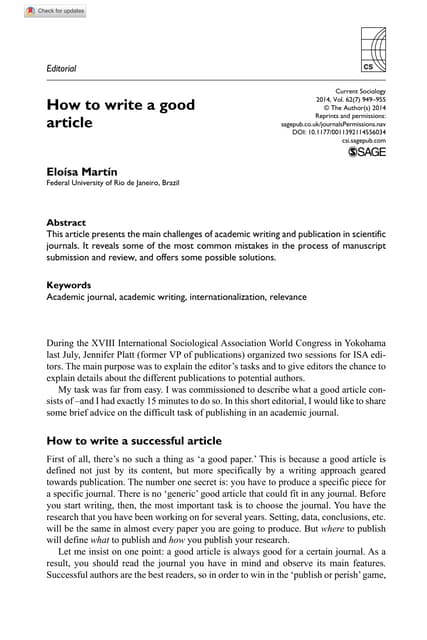 What makes a good article? Generating an insightful manuscript | PDF
