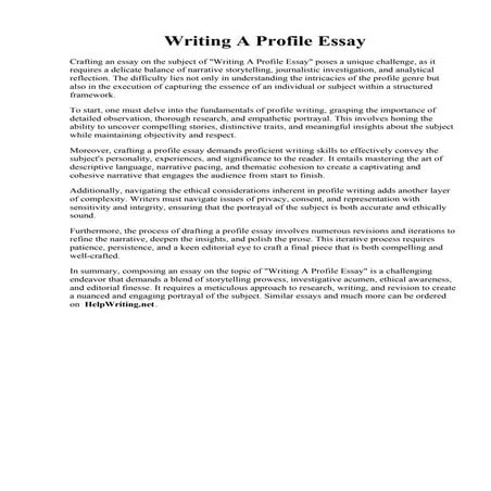 Writing A Profile Essay. Questions to ask for a profile essay. How to ...
