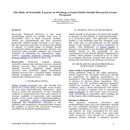 Writing a public health research grant proposal ; role of scientific ...