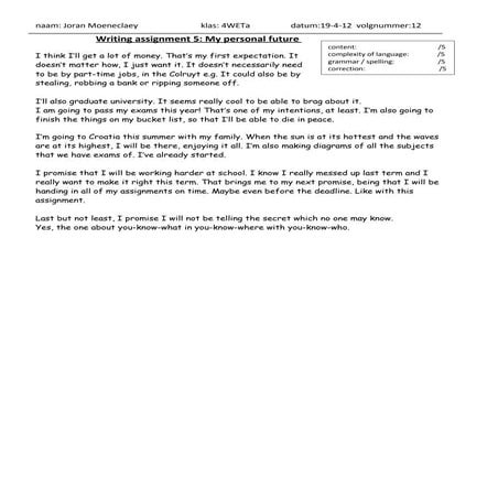 Writing assignment my personal future april 12- joran | DOC