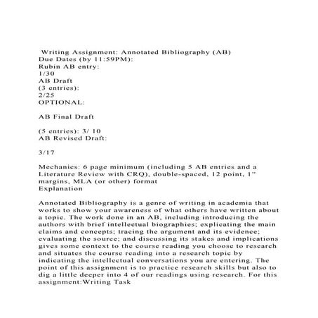 Writing Assignment Annotated Bibliography (AB)Due Dates (by .docx