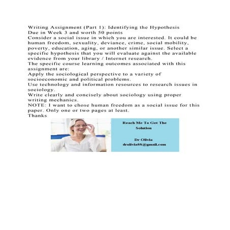 Writing Assignment (Part 1) Identifying the HypothesisDue in Week.docx