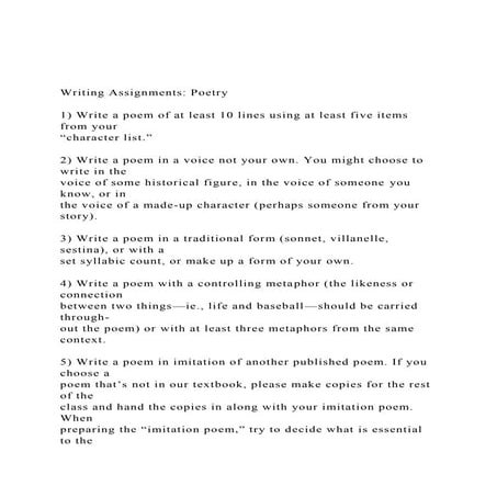 Writing Assignments Poetry1) Write a poem of at least 10 .docx | Poetry ...