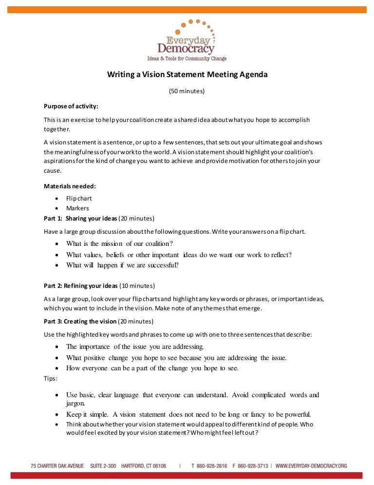 Writing a Vision Statement Meeting Agenda