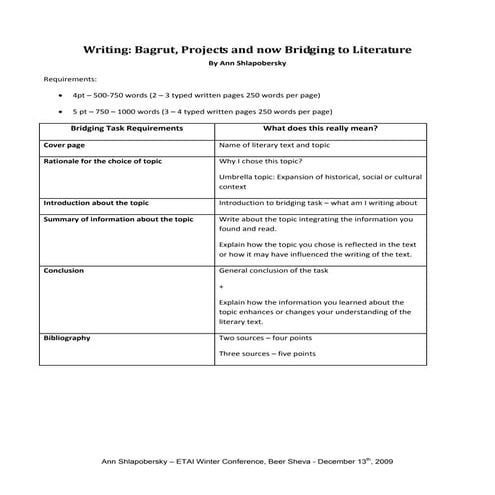 Handouts: Writing: Bagrut, Projects and now Bridging to Literature | PDF
