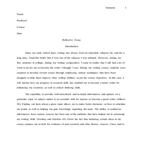 Writing class reflective essay | DOCX