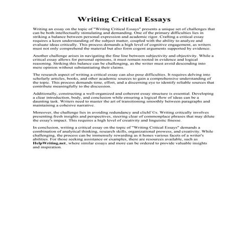 Writing Critical Essays. . Critical Response Essay : How to write a ...