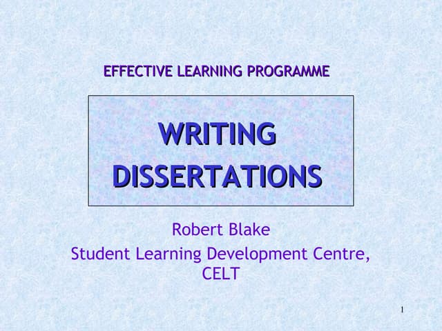 Planning the Dissertation Project | PPT