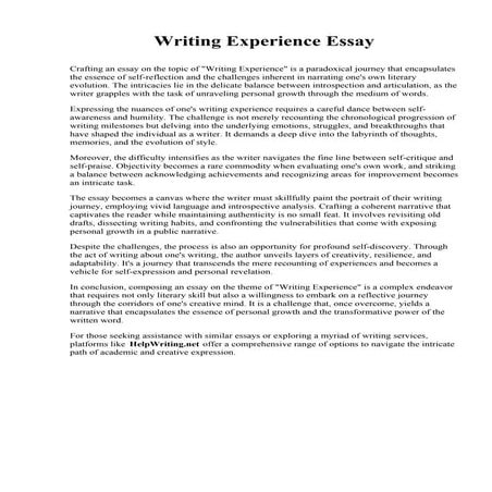 Writing Experience Essay. North Central State College | PDF