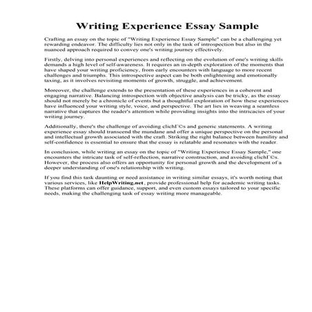 Writing Experience Essay Sample. How to Write an Essay Describing a ...