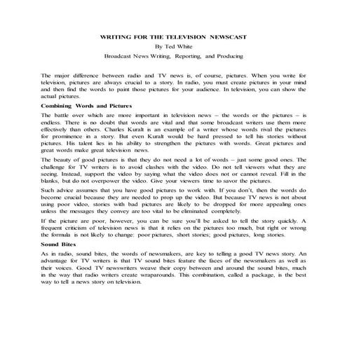 ENGLISH JOURNALISM MATERI - Writing For The Television Newscast | PDF