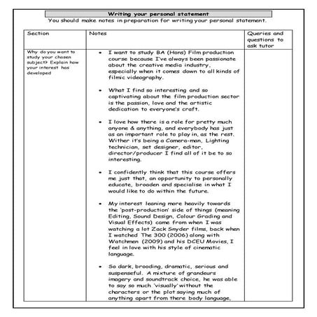 Writing frame for_personal_statement | DOC | Video Production | Content ...