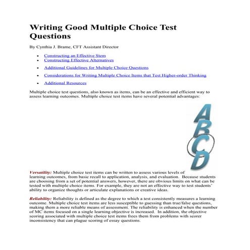 Writing good multiple choice test questions | PDF