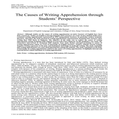 The Causes of Writing Apprehension through Students’ Perspective | PDF