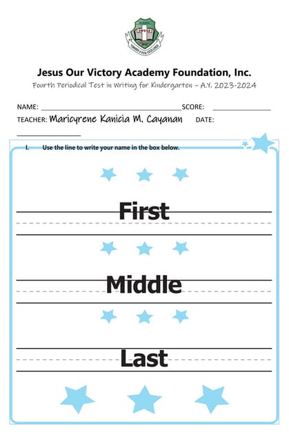 Kindergarten Test Paper Monthly Exam | DOCX