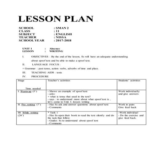 Writing lesson plan | PDF