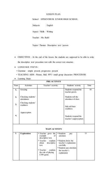 Writing lesson plan | PDF