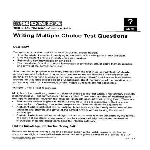 How to Write Effective Multiple Choice Learning Assessments | PDF