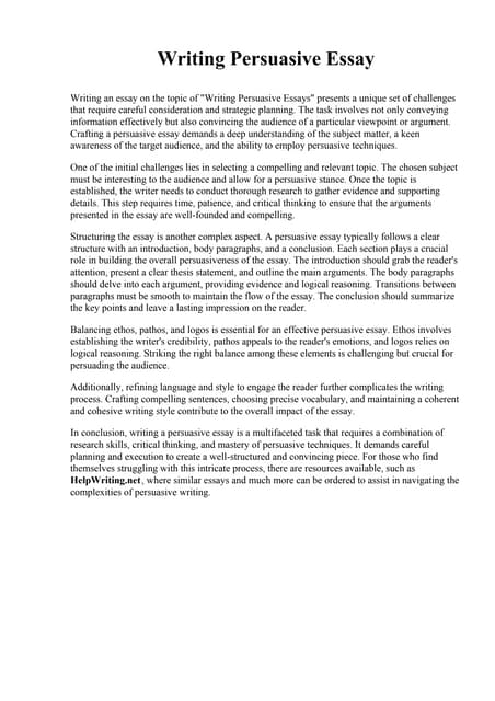 Persuasive Speech Sample Essay. John A. Logan College | PDF