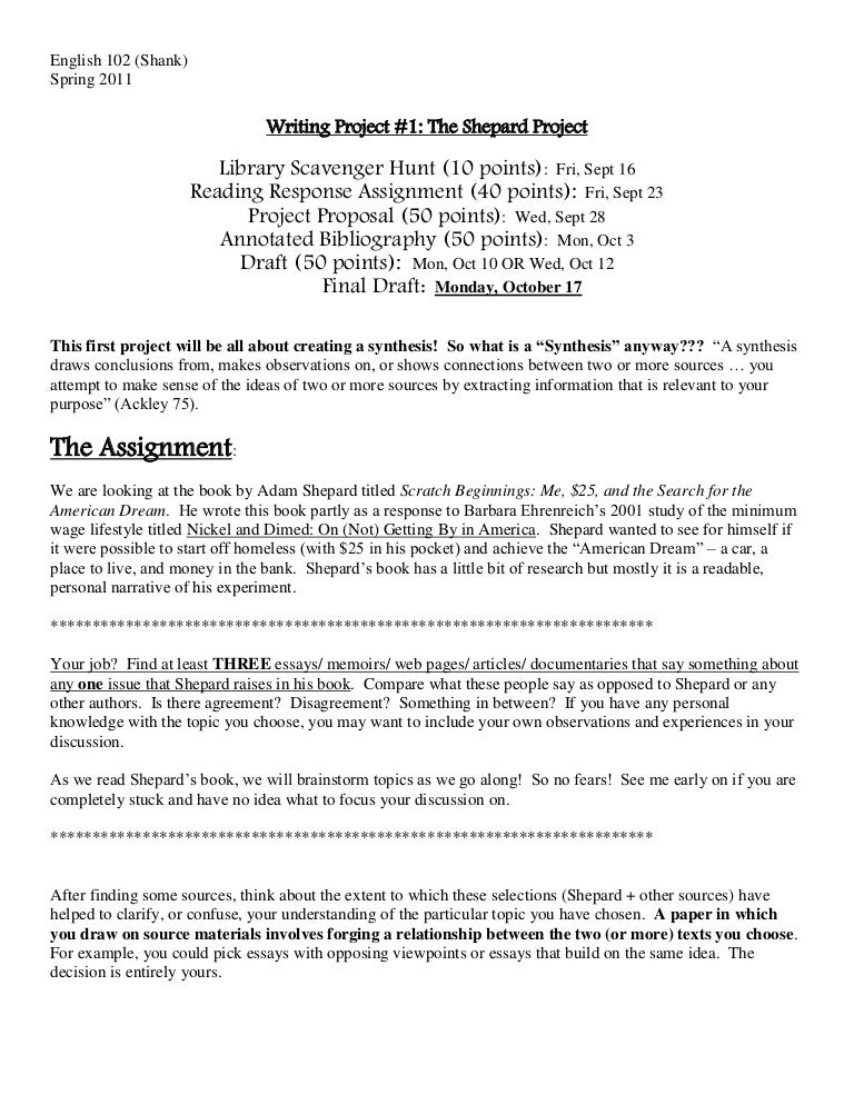 Writing project #1 eng 102 day