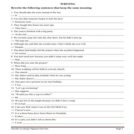 Writing rewrite the_following_sentences | PDF