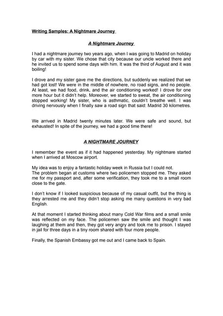 Writing samples nightmare journey samples | PDF