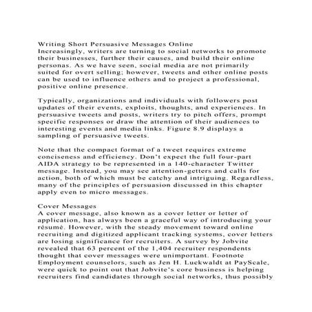 Writing Short Persuasive Messages OnlineIncreasingly, writers ar.docx
