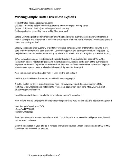 Writing Simple Bufferoverflowexploits Pdf