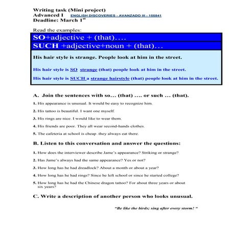 Writing Task Mini Project Advanced I I I | PDF
