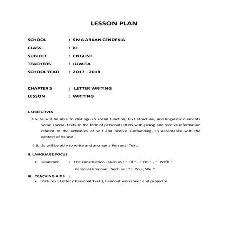 Lesson Plan : Writing | DOCX