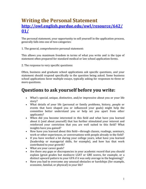 Writing the Personal Statement | PDF