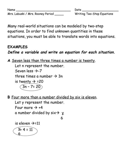 Two step equations word problems (no key) | PDF | Physics | Science