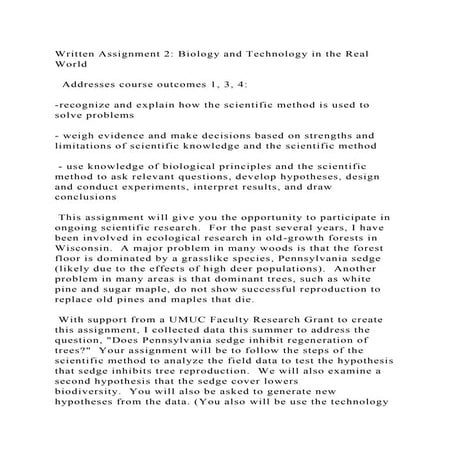 Written Assignment 2 Biology and Technology in the Real World .docx