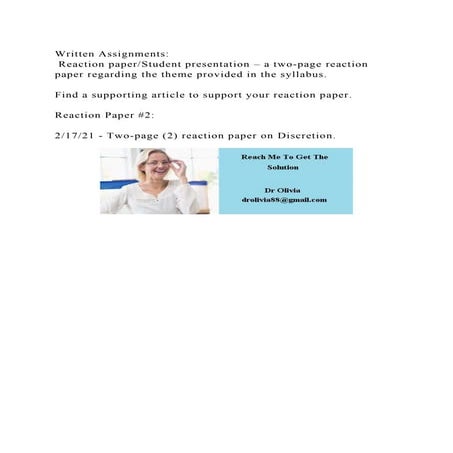 Written Assignments Reaction paperStudent presentation – a two-p | DOCX