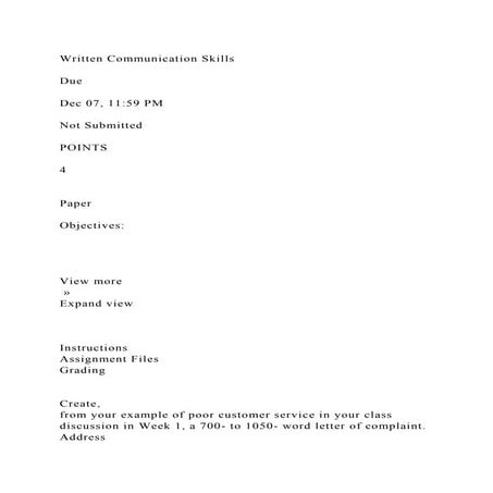 Written Communication SkillsDueDec 07, 1159 PMNot Submi.docx | Law