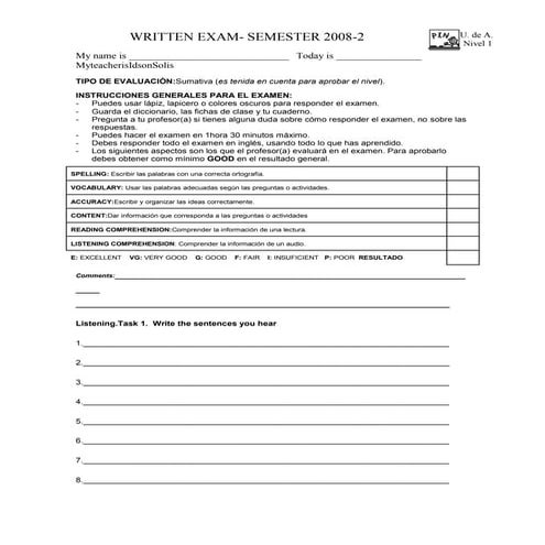 Written exam level 1 Teacher idson solis | DOCX | Interior Decorating ...