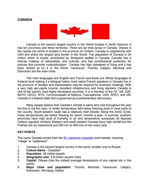 Canada Presentation | PPT | North America Travel | Travel Locations