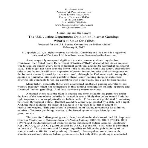 Written Statement by Prof. I. Nelson Rose Feb 2012 | PDF
