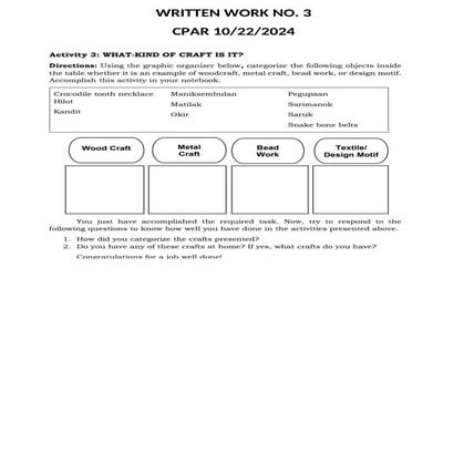 Activity in CPAR ARTS in Region of the Philippines | DOCX