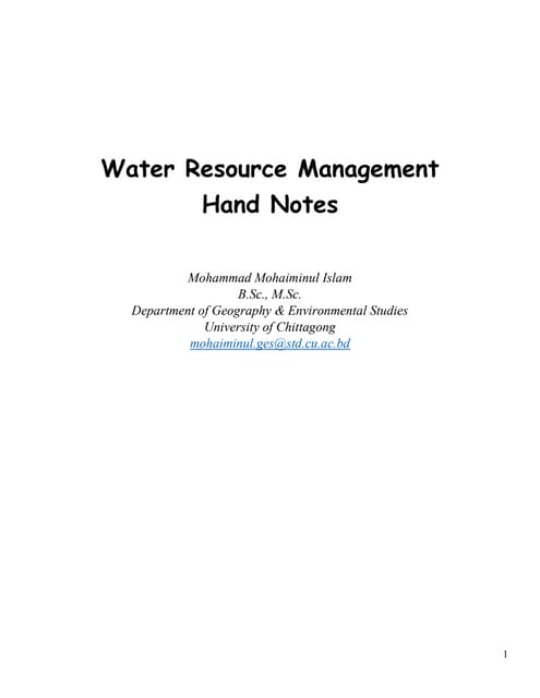 WATER RESOURCE MANAGEMENT FULL NOTES | PDF