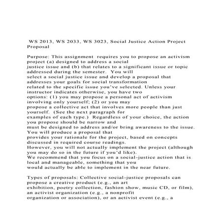 WS 2013, WS 2033, WS 3023, Social Justice Action Project Prop.docx