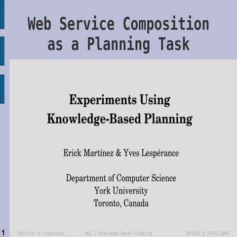 Web Service Composition as a Planning Task: Experiments using Knowledge-Based Planning | PDF