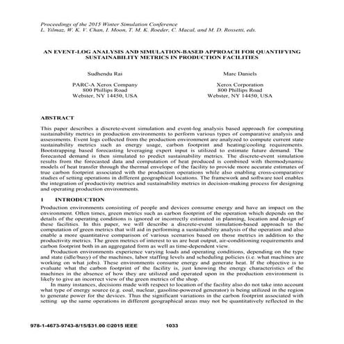 AN EVENT-LOG ANALYSIS AND SIMULATION-BASED APPROACH FOR QUANTIFYING SUSTAINABILITY METRICS IN ...
