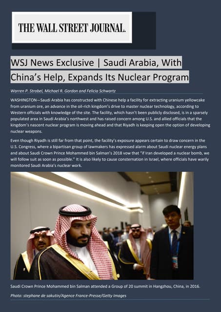 MBS Vision 2030 NEOM | Saudi Uranium Weapons | PDF