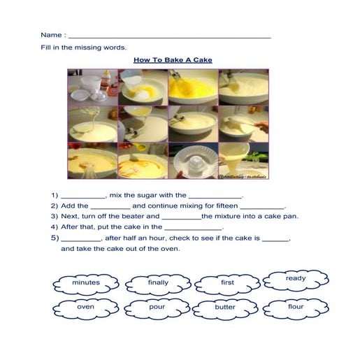 Worksheet procedure baking cake | DOCX