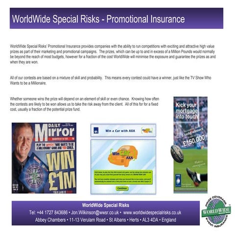 An introduction to promotional insurance from WorldWide Special Risks | PPT