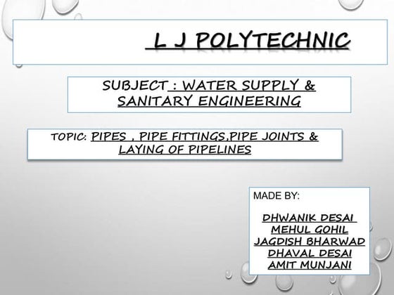 Laying, jointing and testing of pipes | PPT